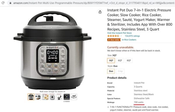 Electric Pressure Cooker Power Consumption Calculator