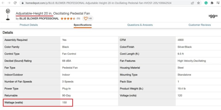 Pedestal Fan Power Consumption Calculator (All Sizes)