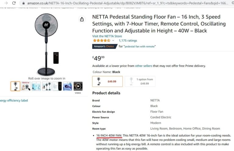 Pedestal Fan Power Consumption Calculator (All Sizes)