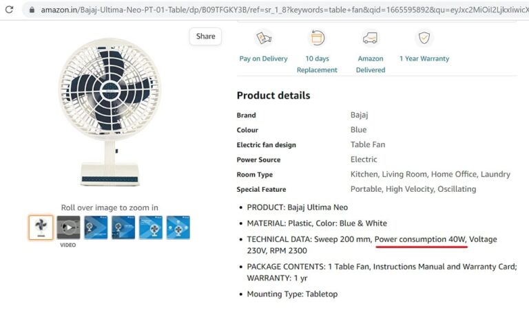 Table Fan Power Consumption Calculator (All Sizes)