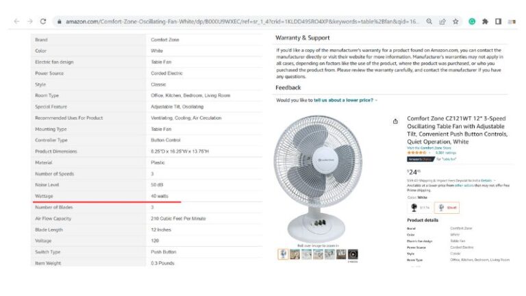 Table Fan Power Consumption Calculator (All Sizes)